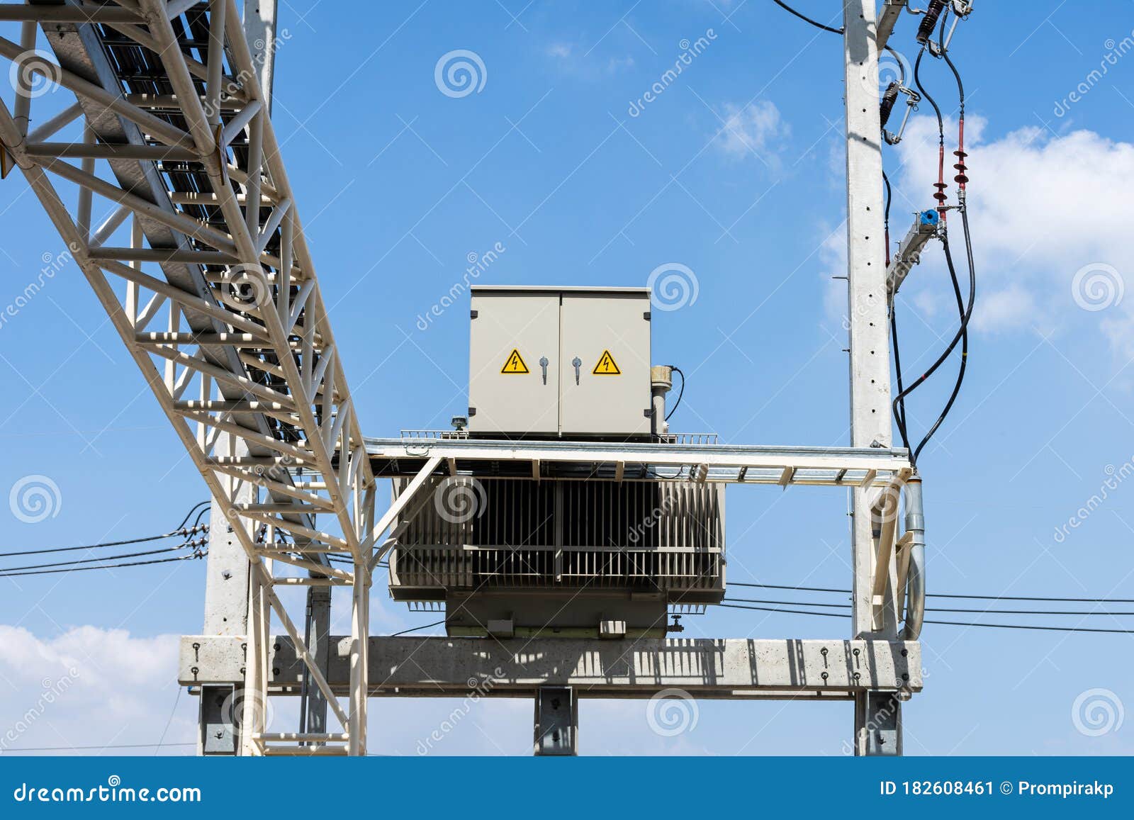 High Voltage Electrical Transformer on Concrete Pole Stock Image ...