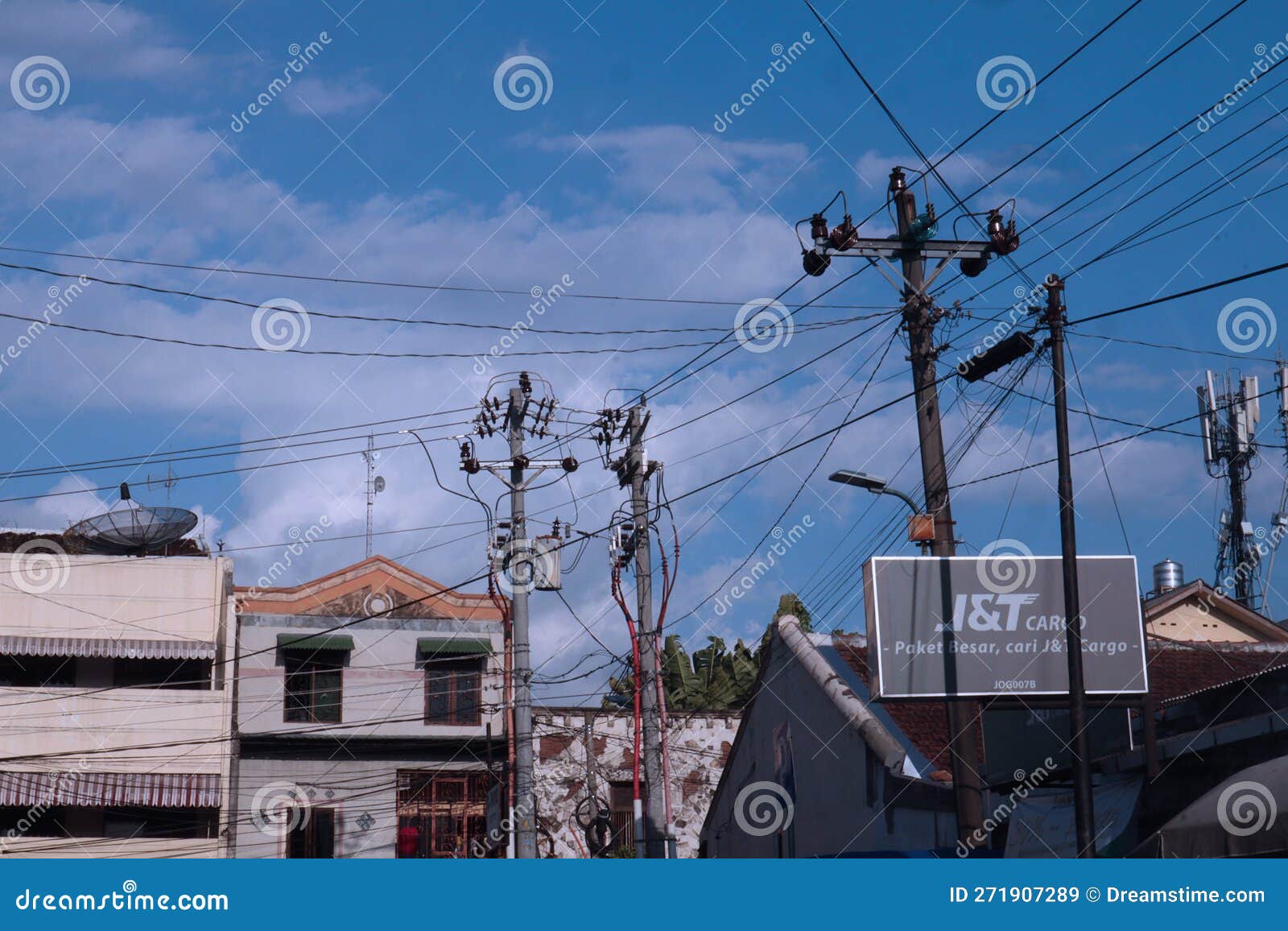 High Voltage Electrical Wire Over the House Stock Image - Image of blue ...