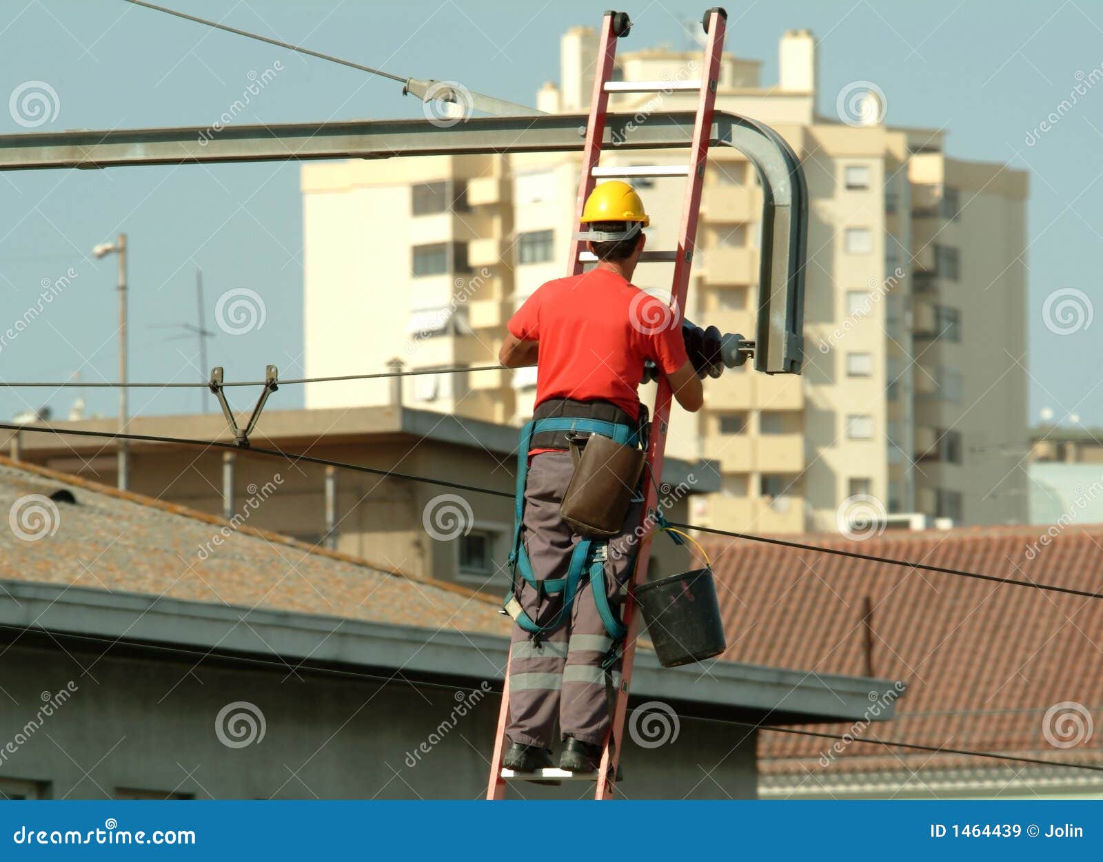 High Voltage Electrician Working In The High Voltage Cables Royalty ...