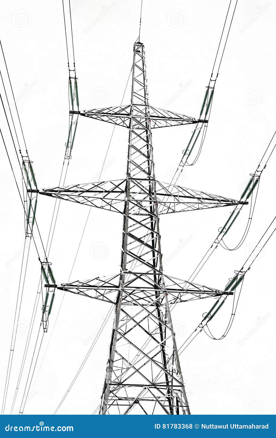 The High Voltage Electricity Post Isolated on White Stock Photo - Image ...