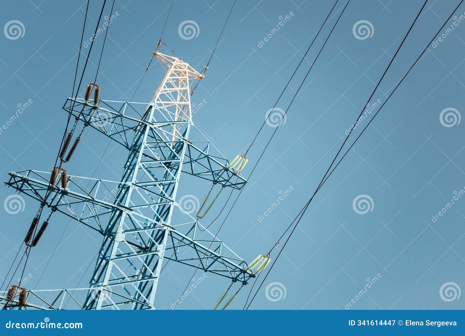 Electricity Tower Overhead Power Line Transmission Tower On Back Stock ...