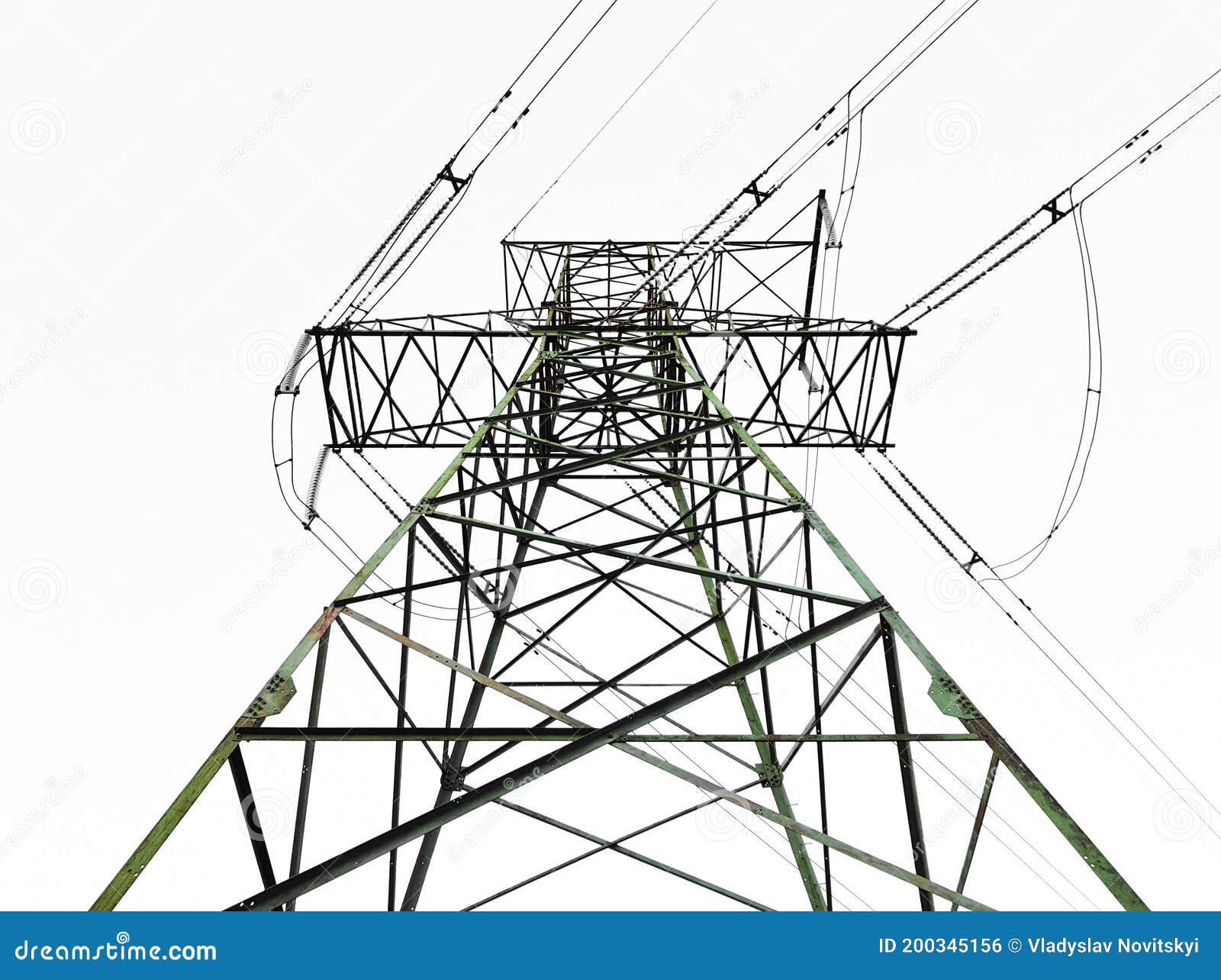 High Voltage Electricity Transmission Lines on White Background Stock ...