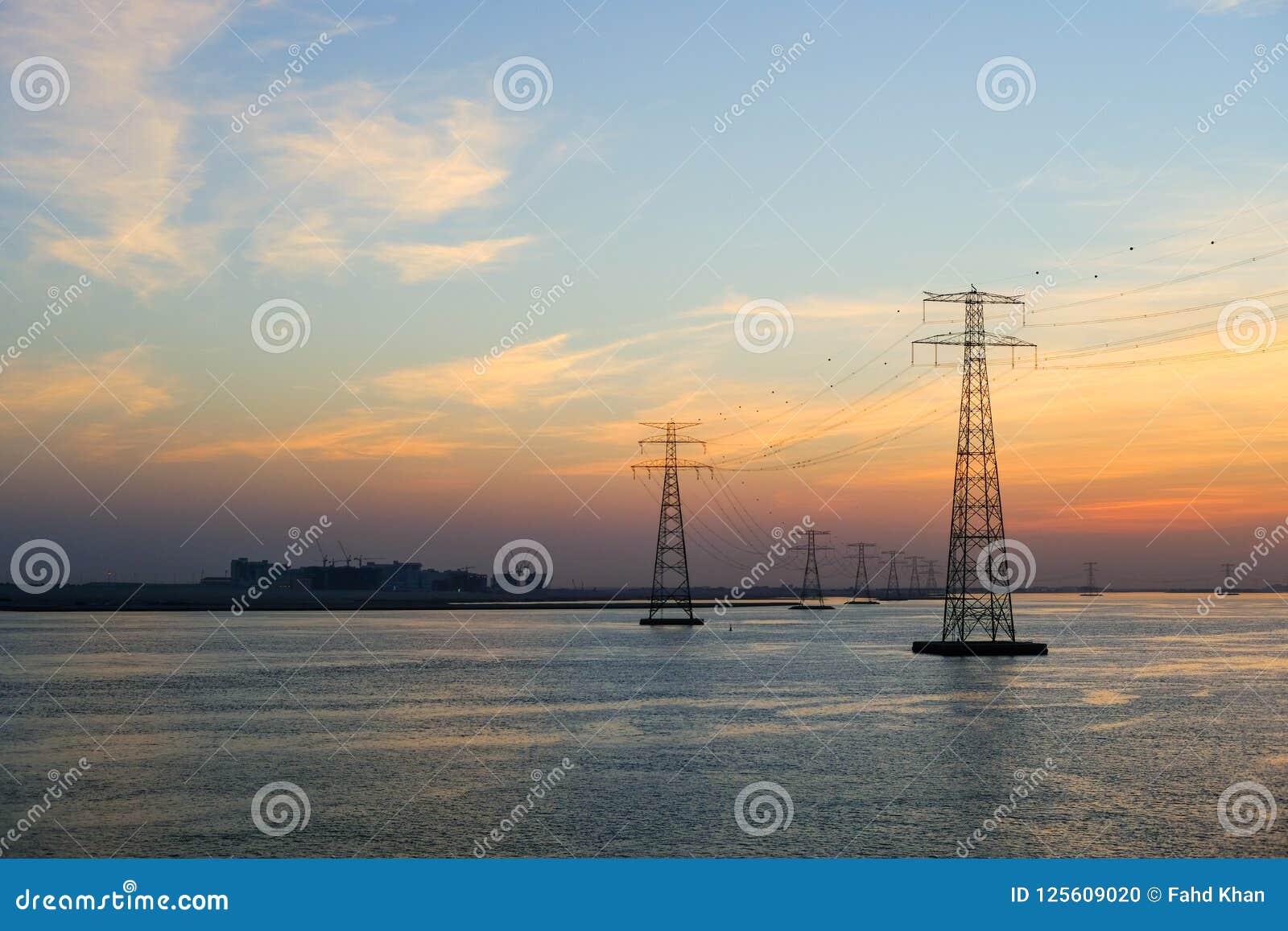 High Voltage Electricty Power Lines Distributed through Ocean Wi ...