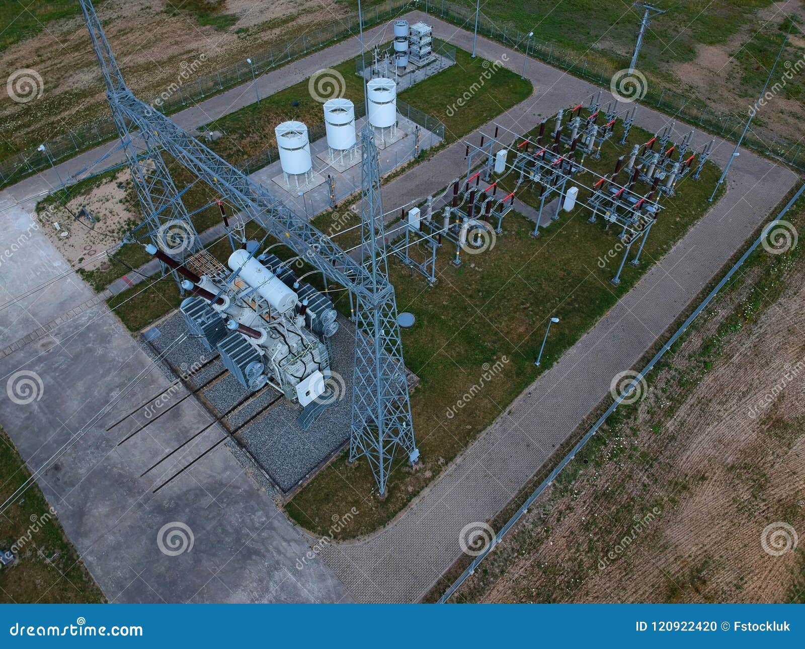 High Voltage Energy Transformer Station in Forest, Aerial View Stock ...