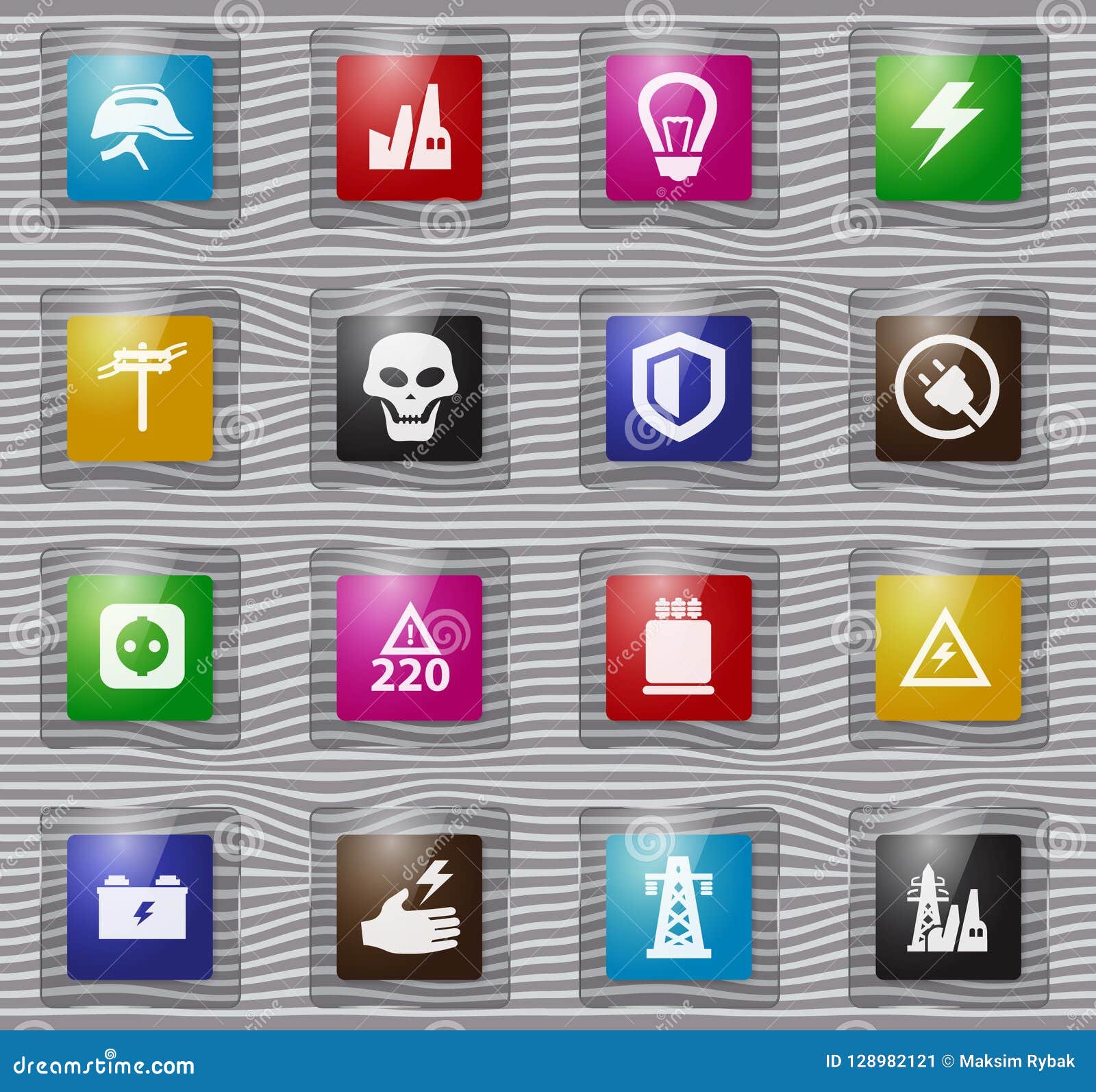 High Voltage Glass Icons Set Stock Vector - Illustration of helmet ...