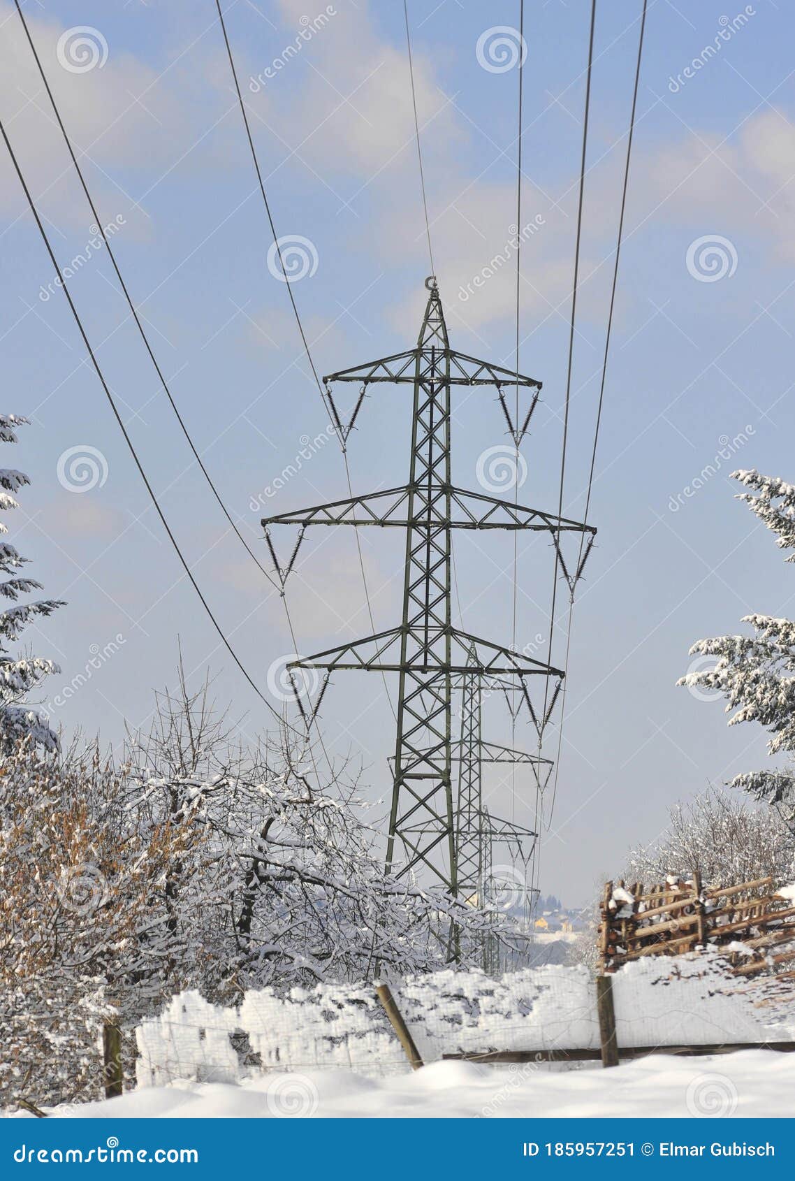 High Voltage Line in the Alps in Winter Stock Image - Image of phase ...