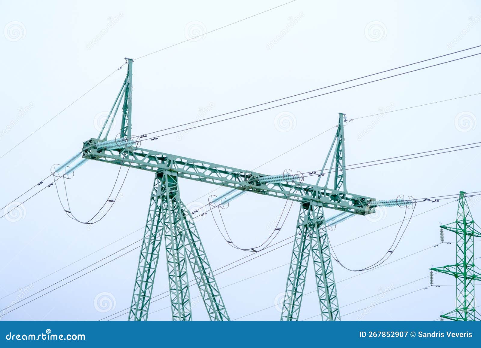 High Voltage Line with Insulators and Sky Background Stock Image ...