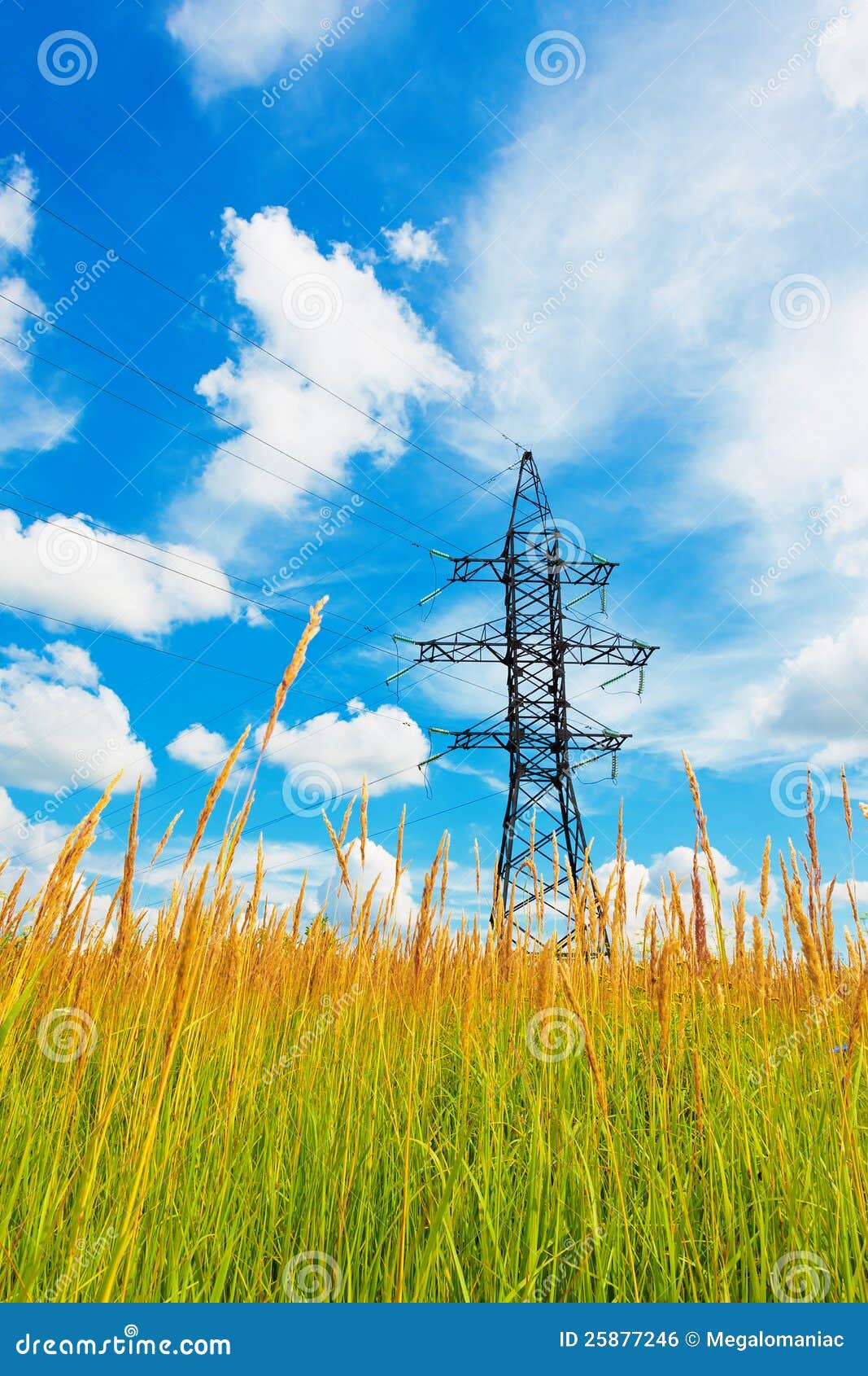 High Voltage Lines and Cloudy Sky Stock Photo - Image of line ...