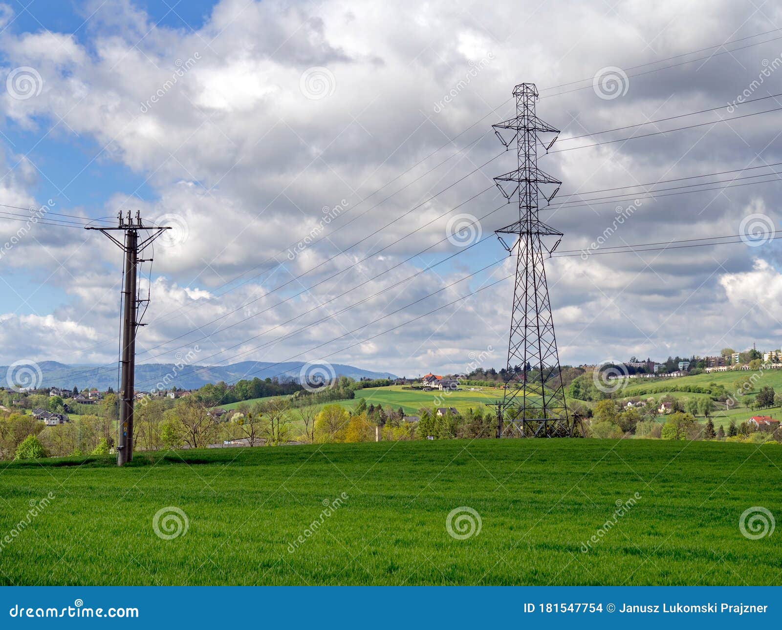 High voltage network stock photo. Image of pylon, lines - 181547754