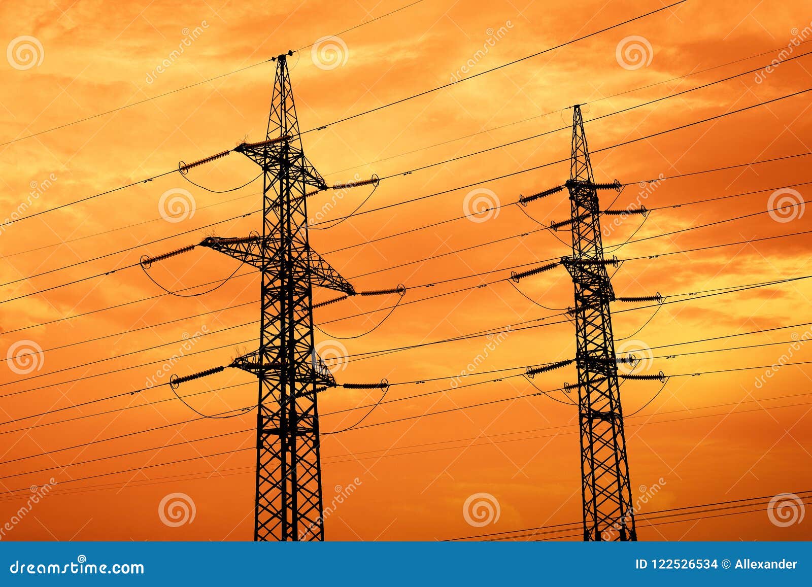 High-voltage Networks at Sunset Stock Photo - Image of infrastructure ...