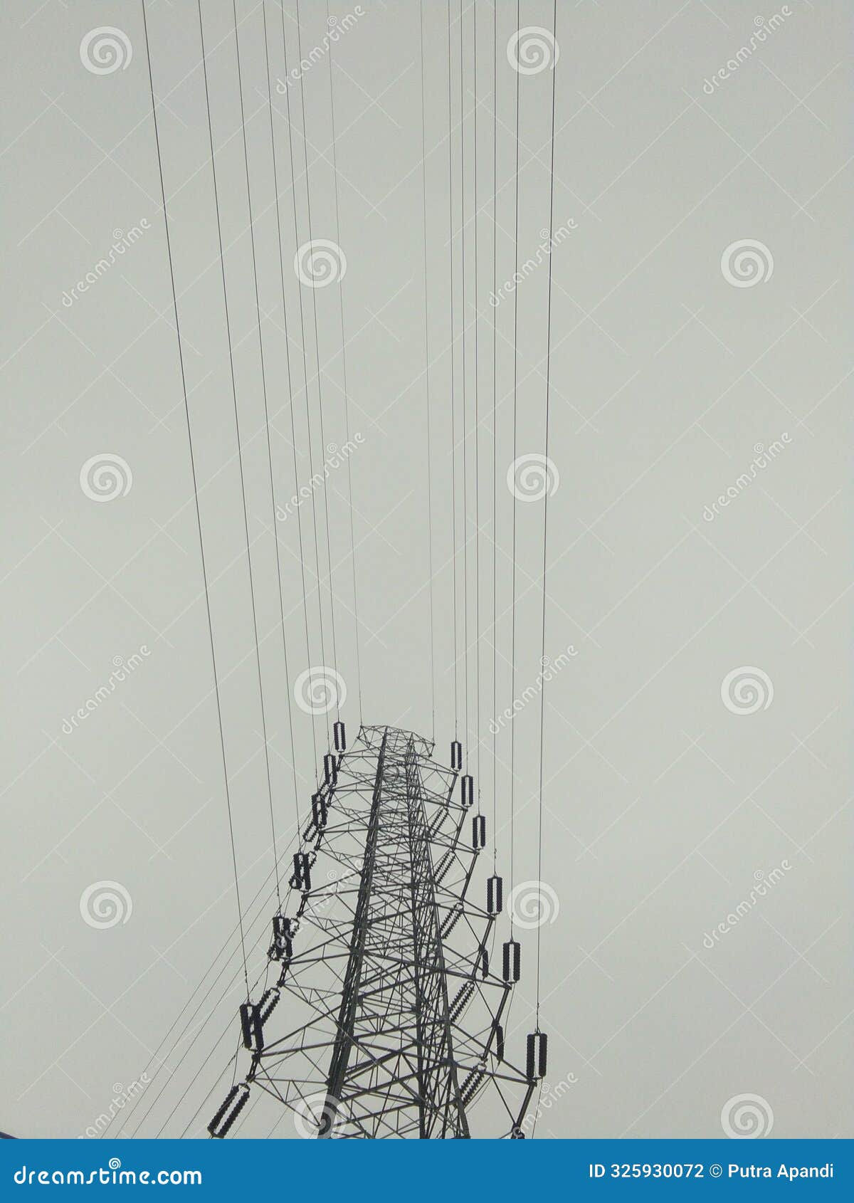 High Voltage Overhead Line Power Line Cable Tower with Cloudy Weather ...
