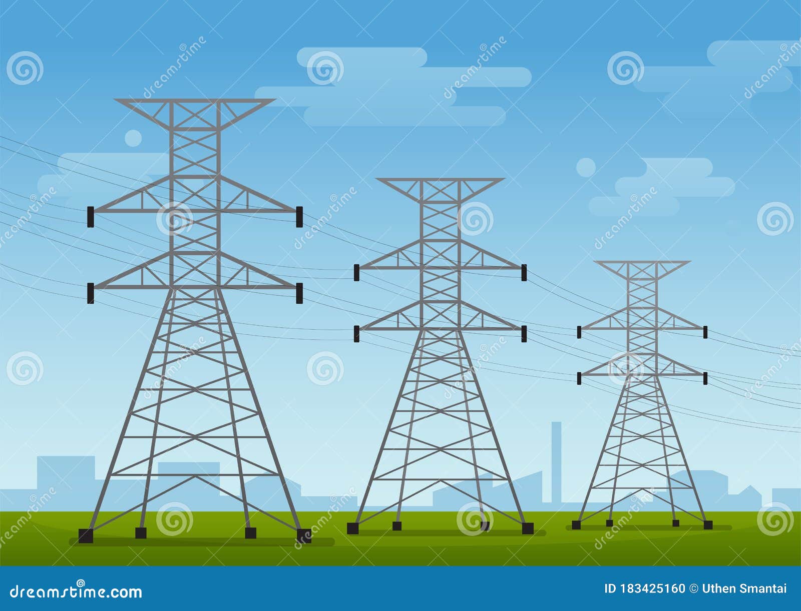 Powerline Landscape Cartoon Vector | CartoonDealer.com #14925255