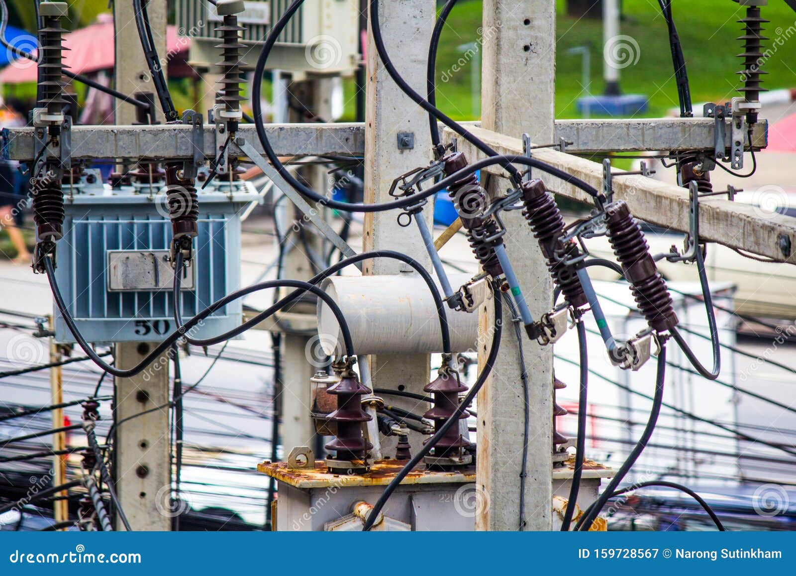 Old Electrical Transformers On A Wooden Structure Royalty-Free Stock ...