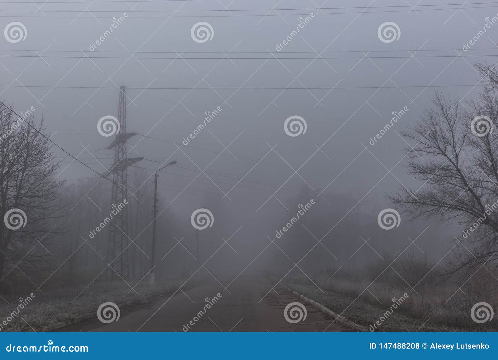 High-voltage Pole in the Mist Stock Photo - Image of electric ...
