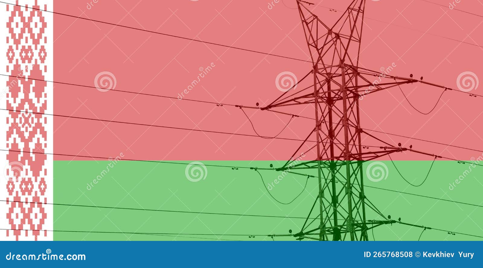 High Voltage Post or High Voltage Tower with Flag of the Belarus.Energy ...