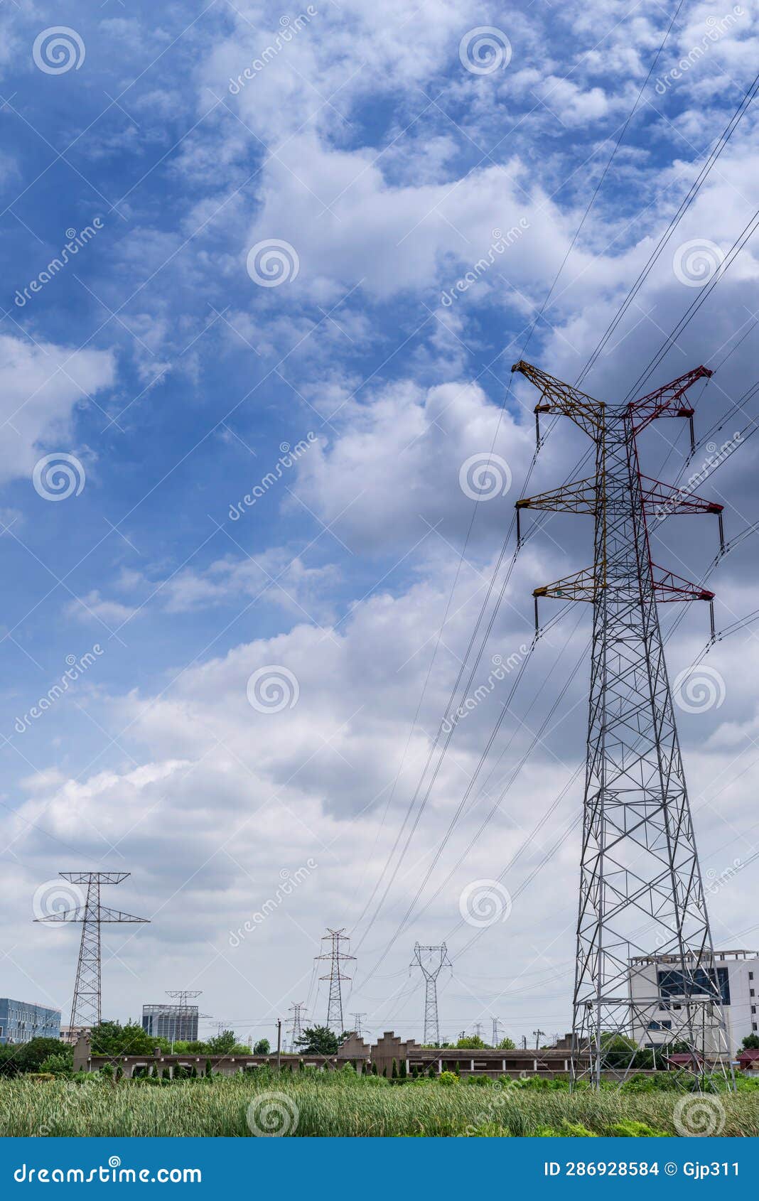 High-voltage Tower Sky Background Stock Photo - Image of distribution ...