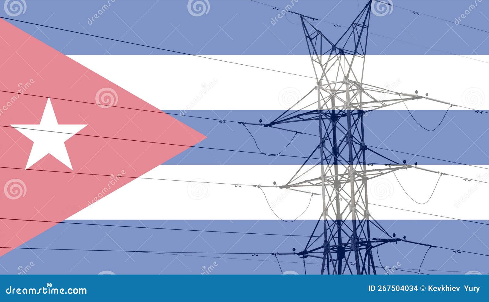 High Voltage Post or High Voltage Tower with Cuba Flag. Energy Concept ...