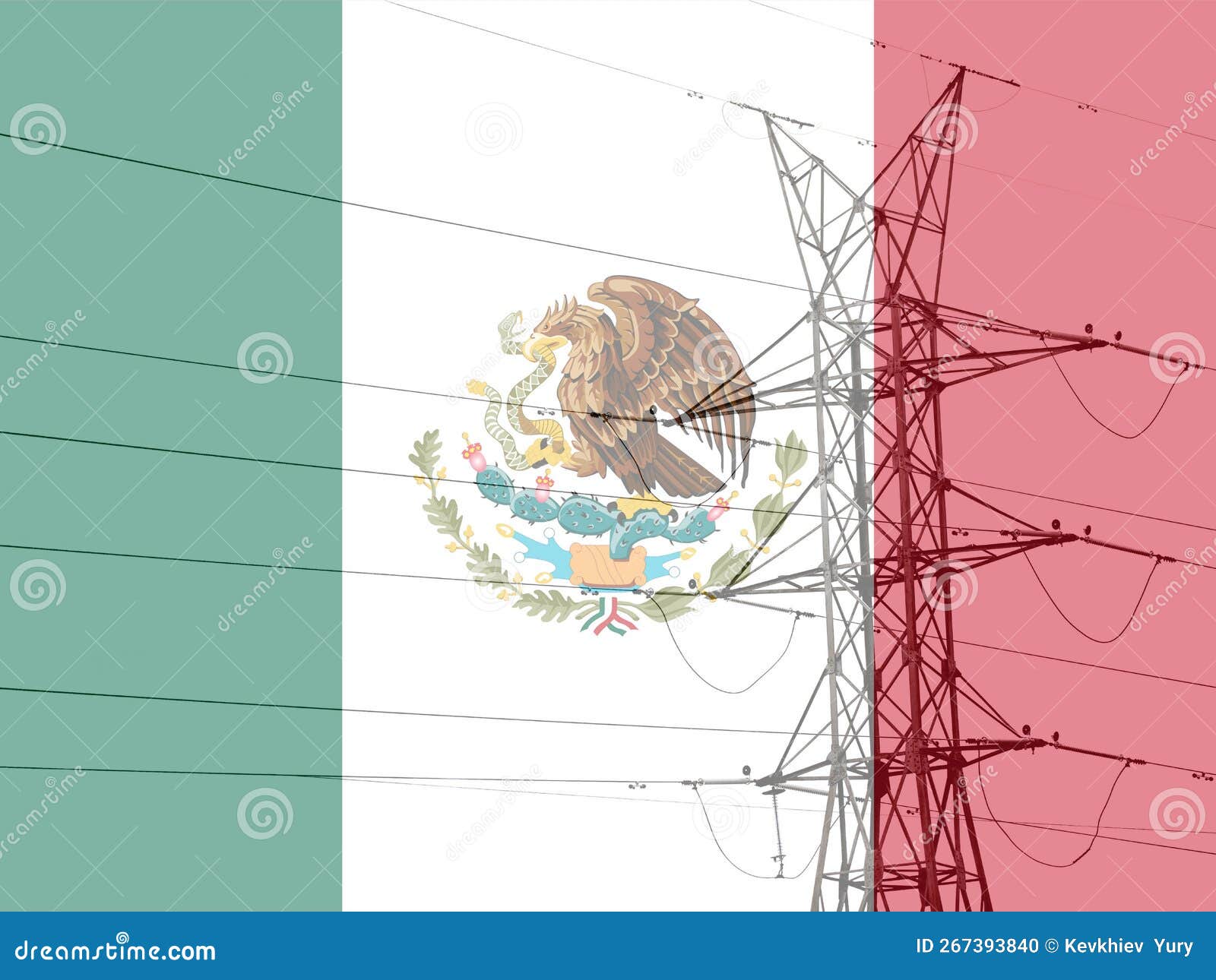 High Voltage Post or High Voltage Tower with Mexico Flag. Energy ...