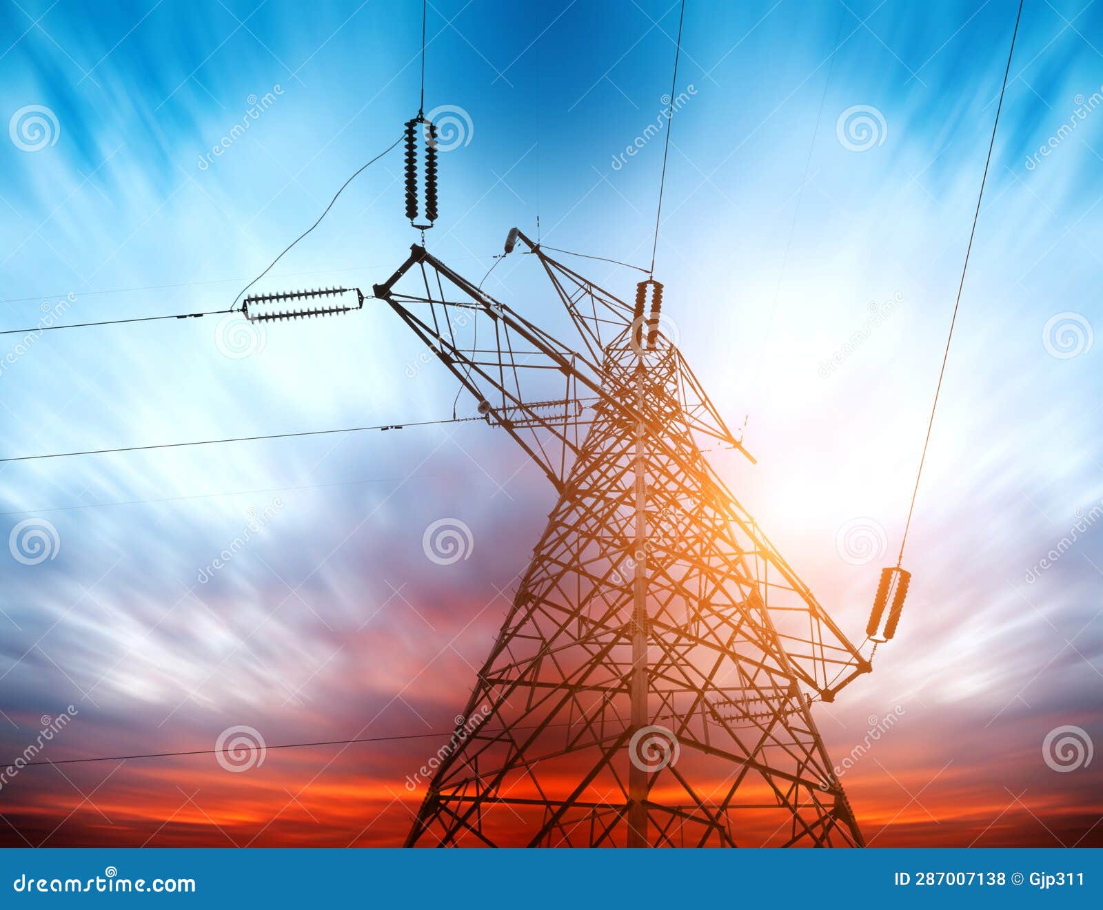 High-voltage Tower Sky Background Stock Photo - Image of alternative ...
