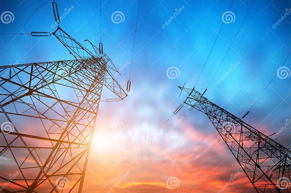 High-voltage Tower Sky Background Stock Image - Image of distribution ...