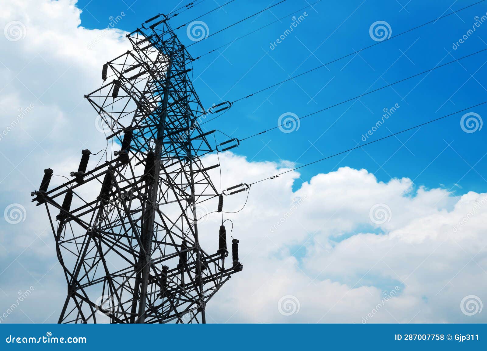 High-voltage Tower Sky Background Stock Photo - Image of current, plant ...