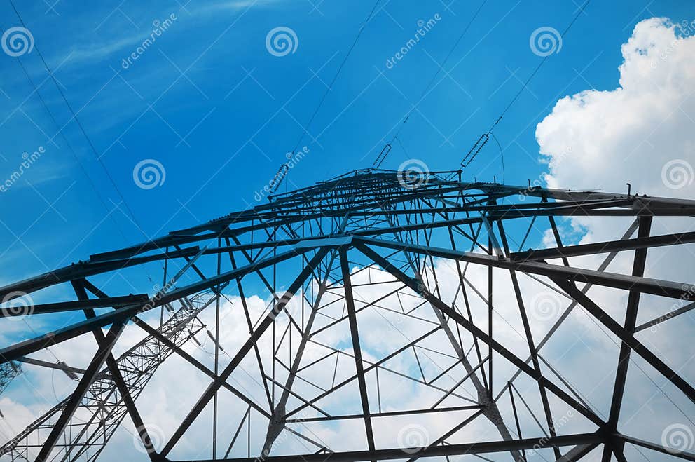 High-voltage Tower Sky Background Stock Photo - Image of pole, blue ...