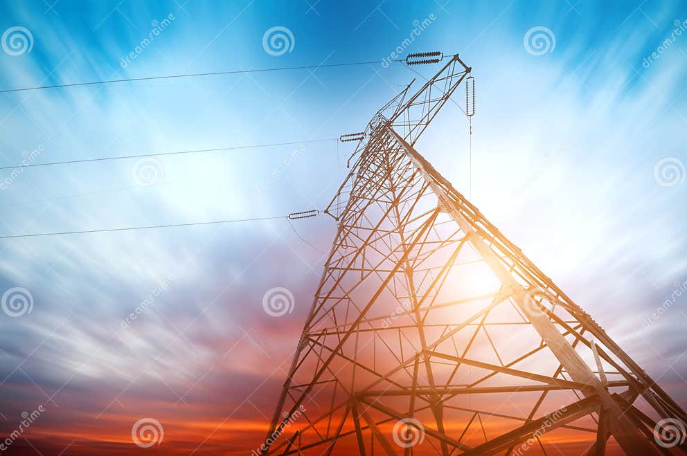 High-voltage Tower Sky Background Stock Photo - Image of blue ...