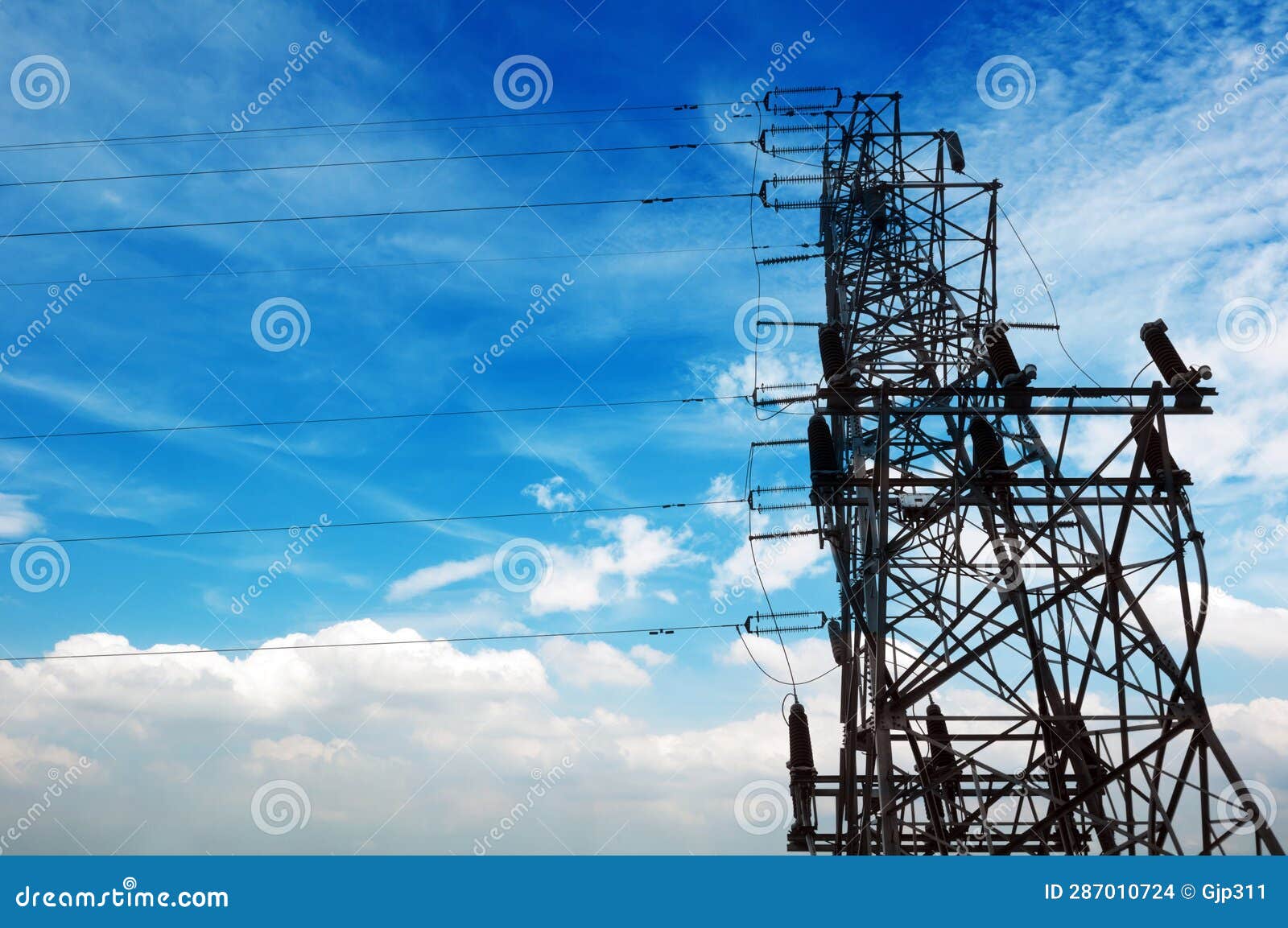 High-voltage Tower Sky Background Stock Photo - Image of cloudy ...