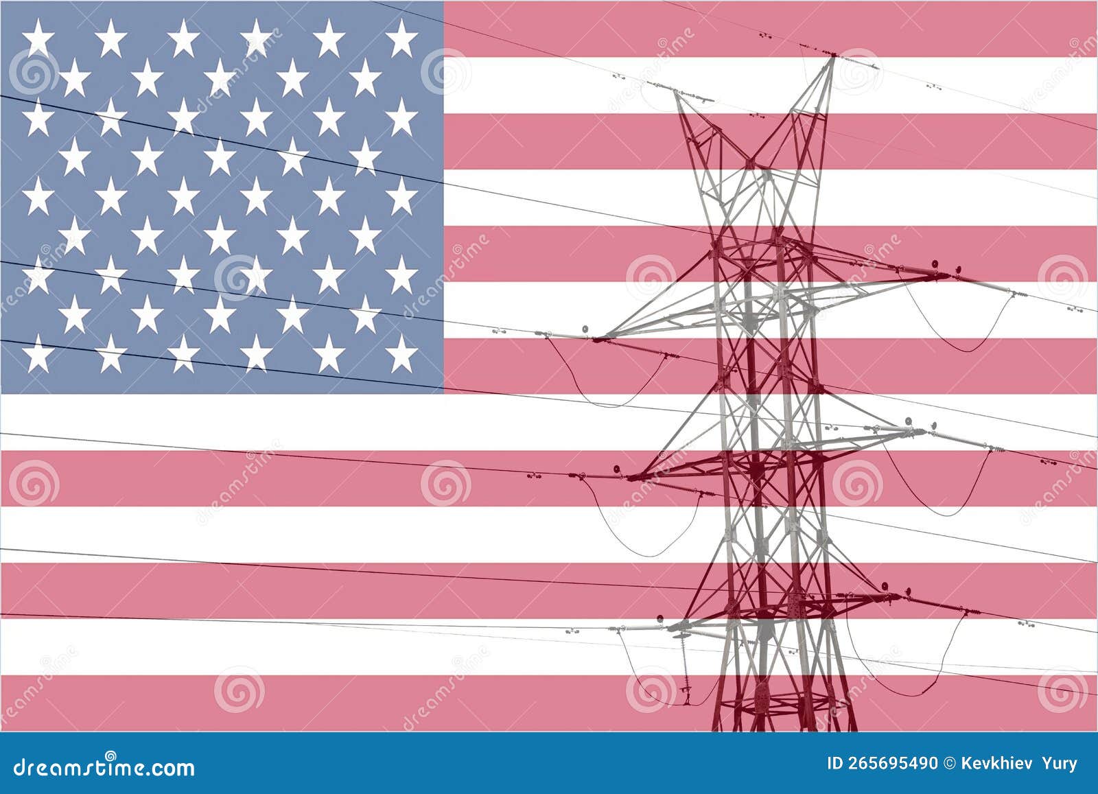 High Voltage Post or High Voltage Tower with USA Flag. Stock ...
