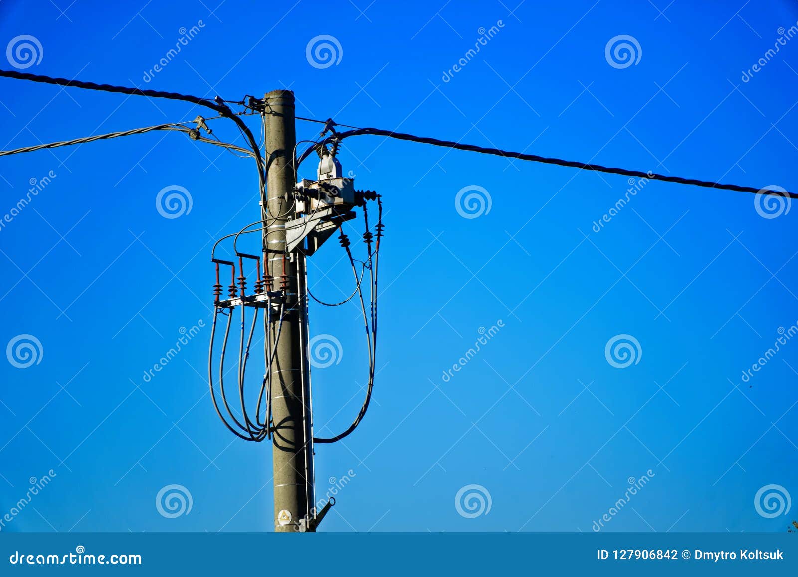 High Voltage Post with Wire. High-voltage Tower and Sky on Background ...