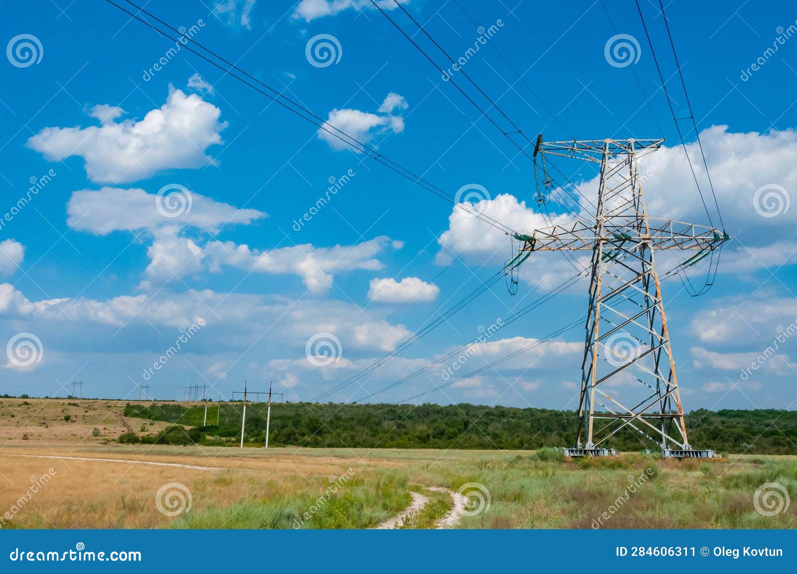 High-voltage Power Line Against the Background of the Blue Sky Stock ...