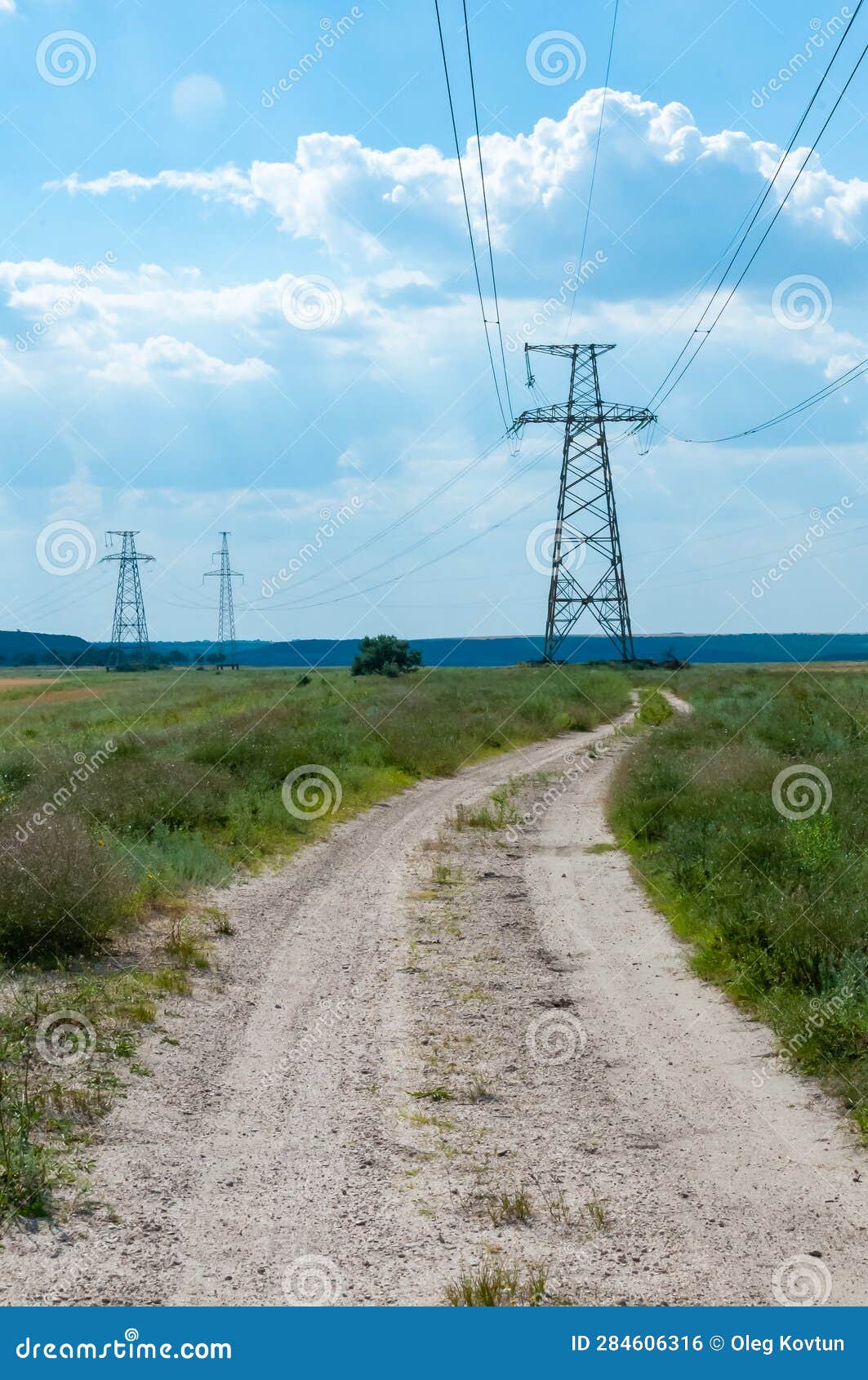 High-voltage Power Line Against the Background of the Blue Sky Stock ...