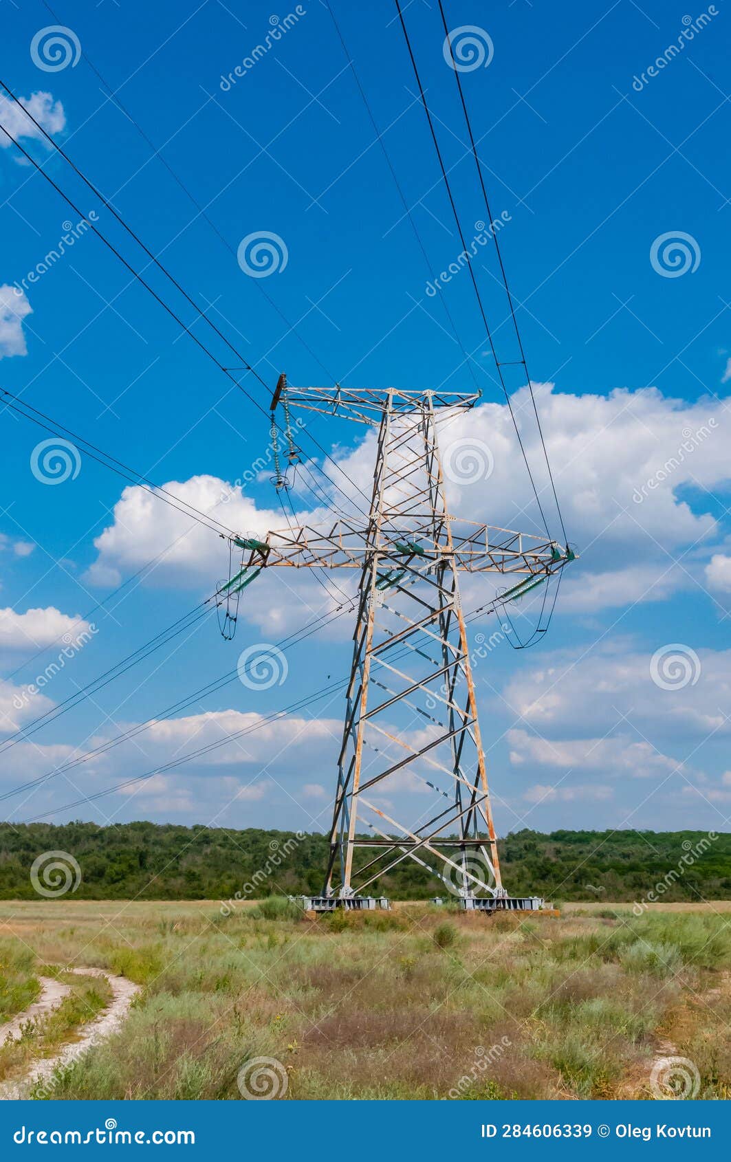 High-voltage Power Line Against the Background of the Blue Sky Stock ...