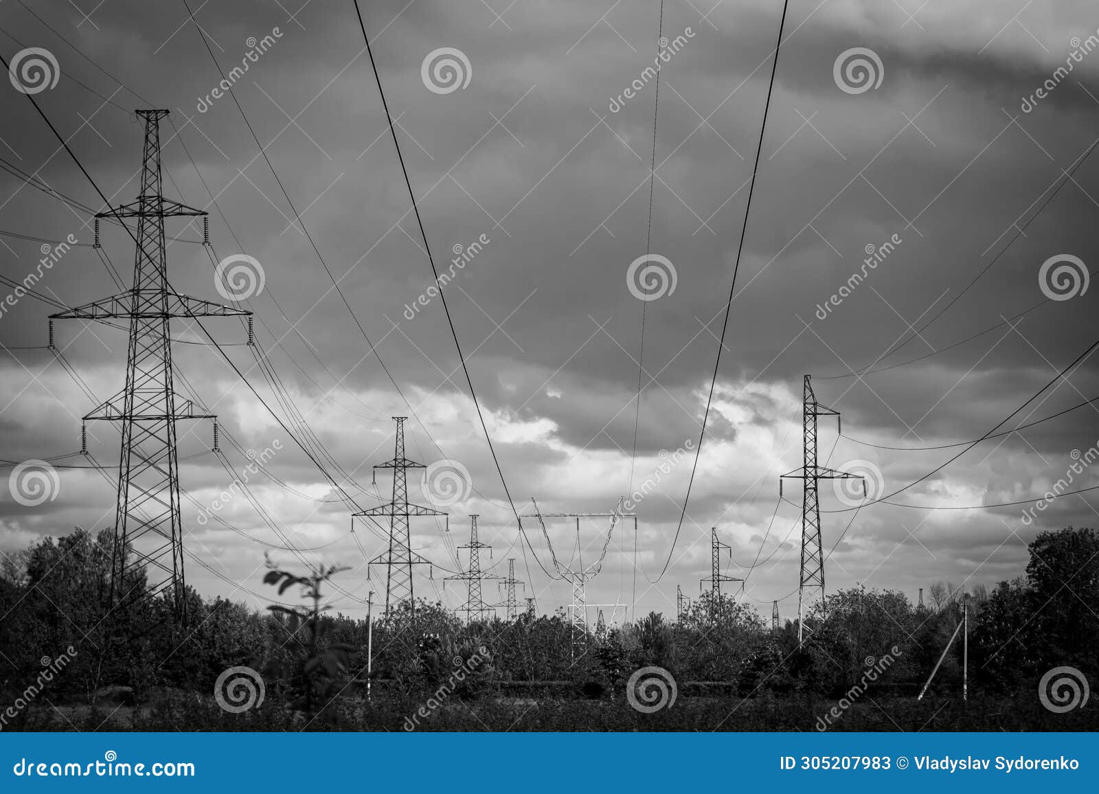 High-voltage Power Line Black and White Photo Stock Image - Image of ...