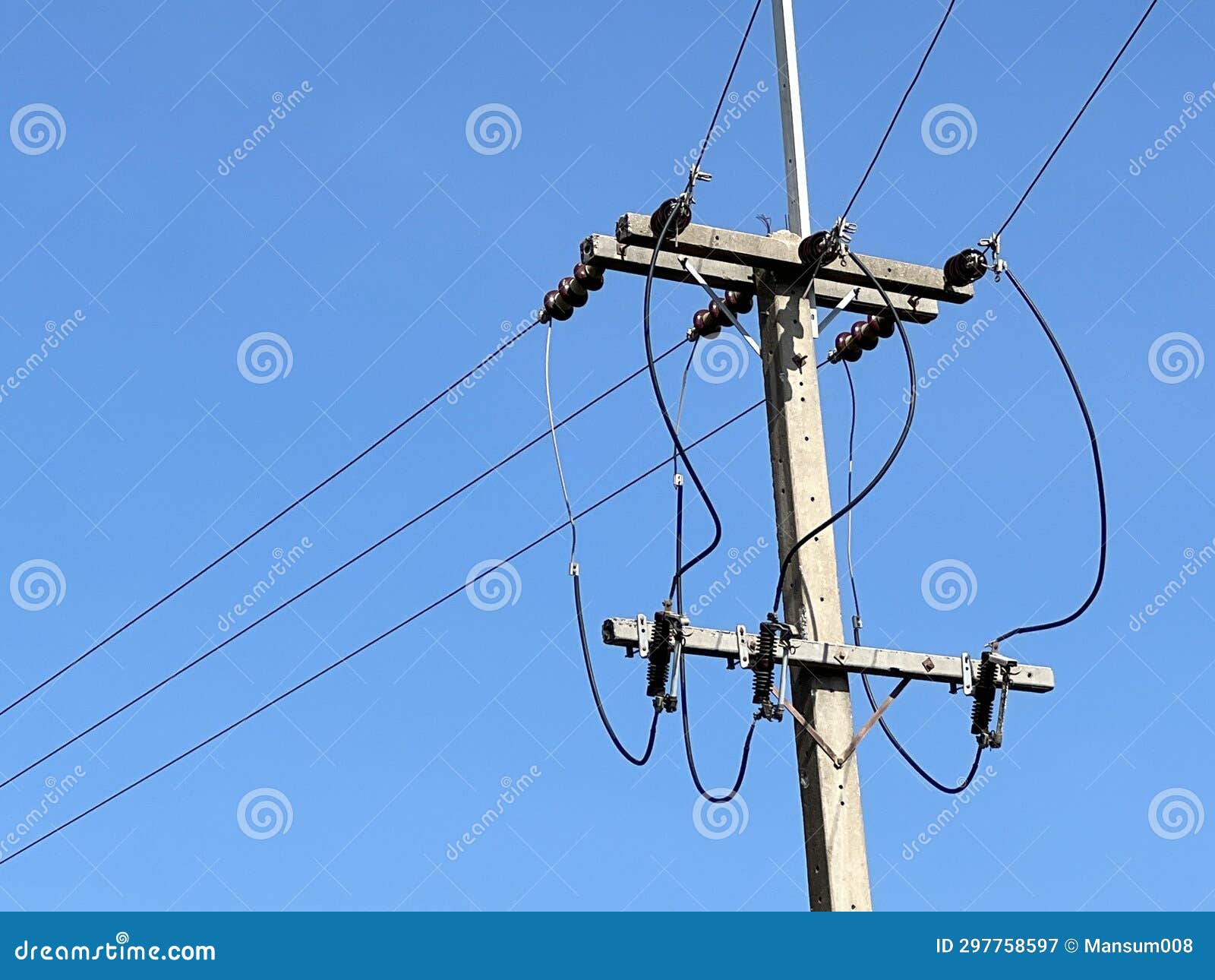 High Voltage Power Line on a Clear Blue Sky. High - Voltage Line Stock ...