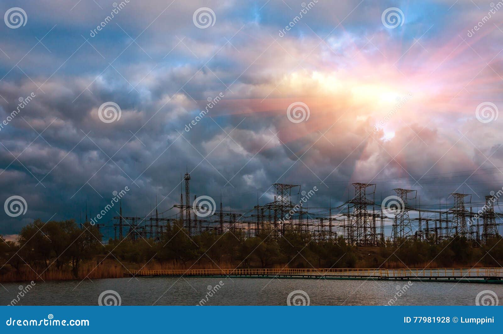 High-voltage Power Line Close-up at Sunset Stock Photo - Image of steel ...