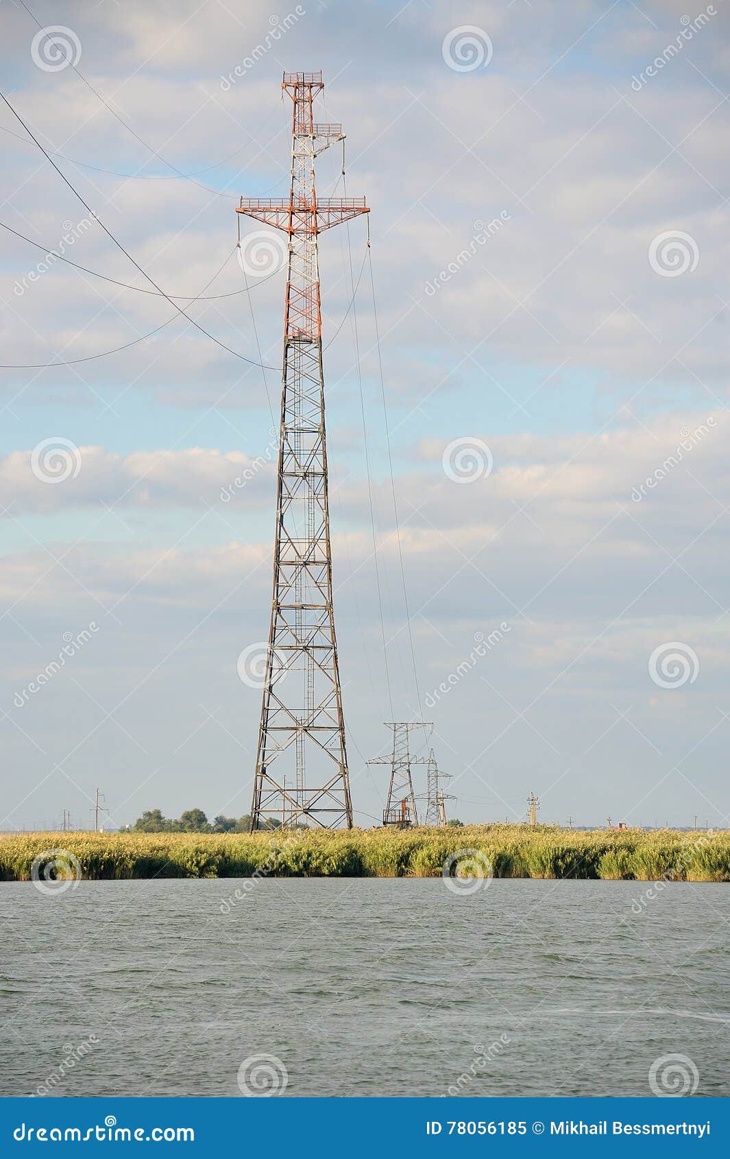 High-voltage Power Line Crosses a Water Body Stock Image - Image of ...