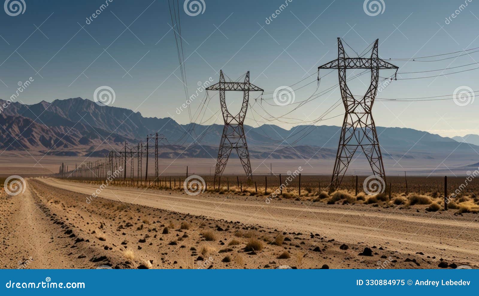 A High-voltage Power Line Cuts through a Desolate Desert, with ...