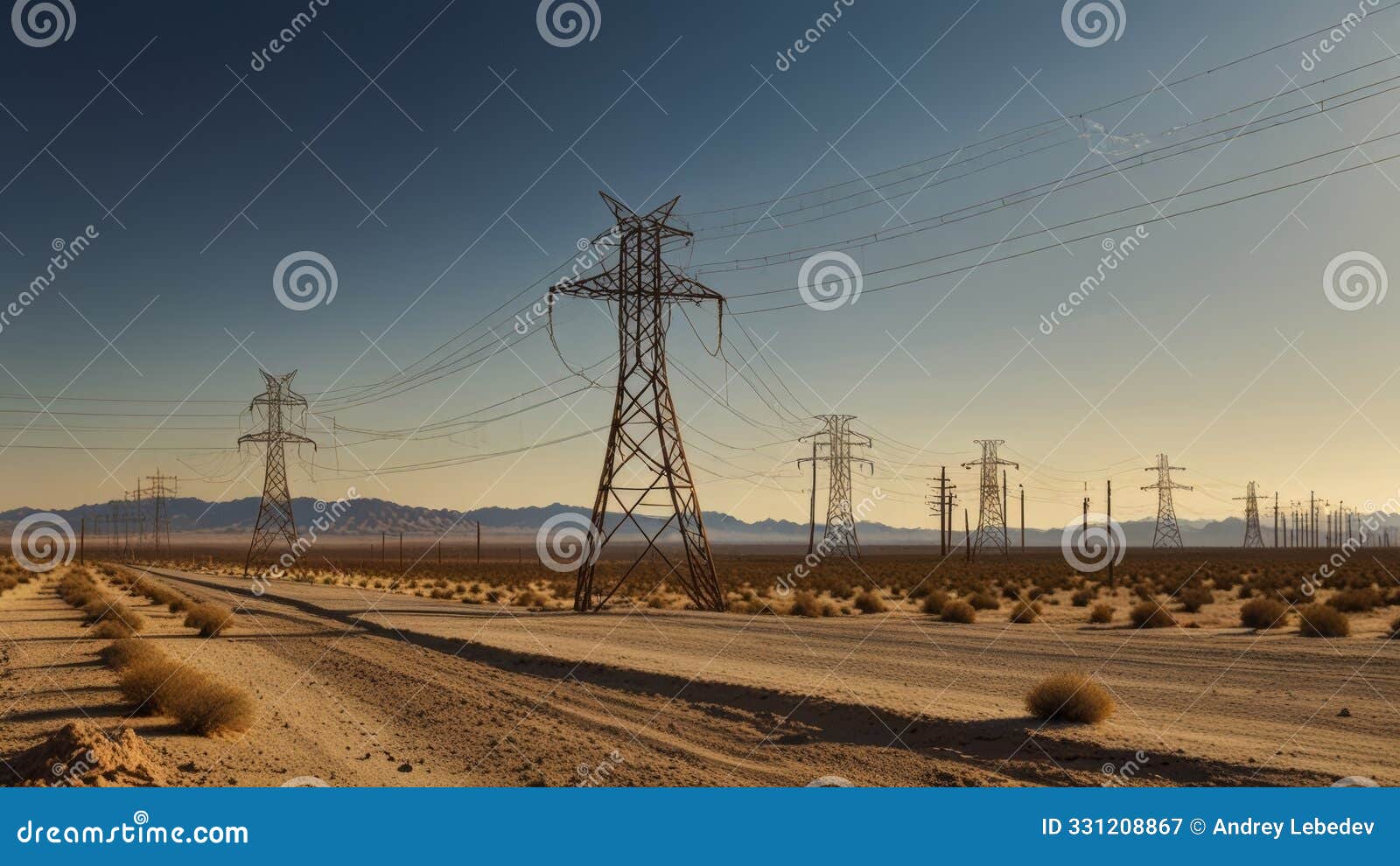 A High-voltage Power Line Cuts through a Desolate Desert, with ...