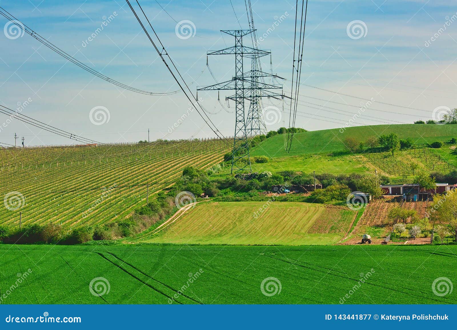 High Voltage Power Line in the Fields Stock Image - Image of background ...