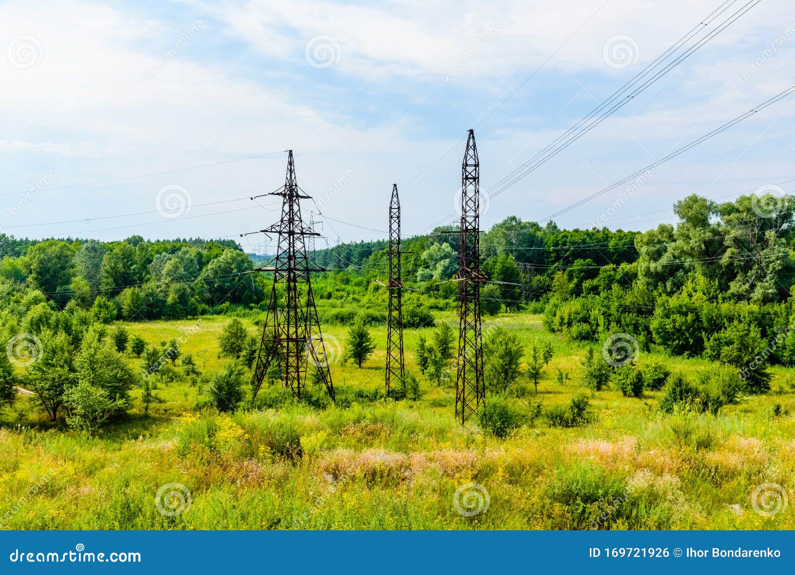 High Voltage Power Line in Forest Stock Photo - Image of meadow, cable ...