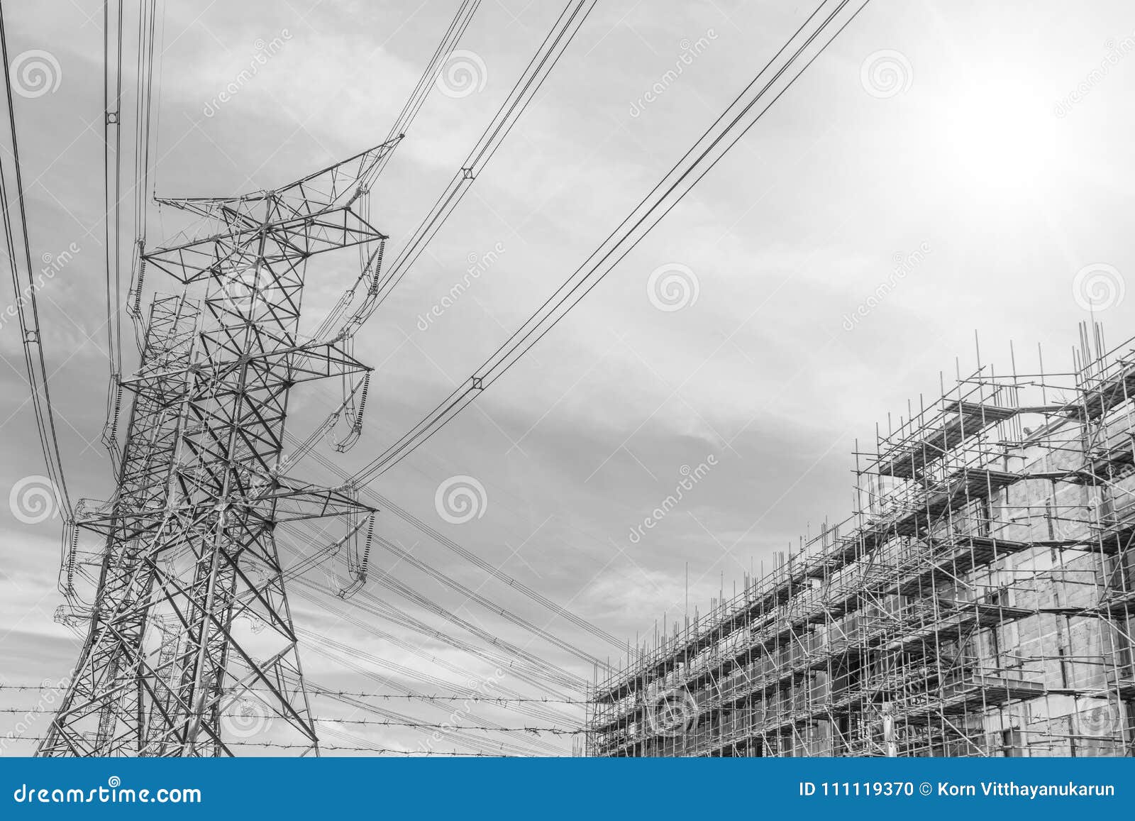 High Voltage Power Line the Need for Urban Construction Stock Photo ...