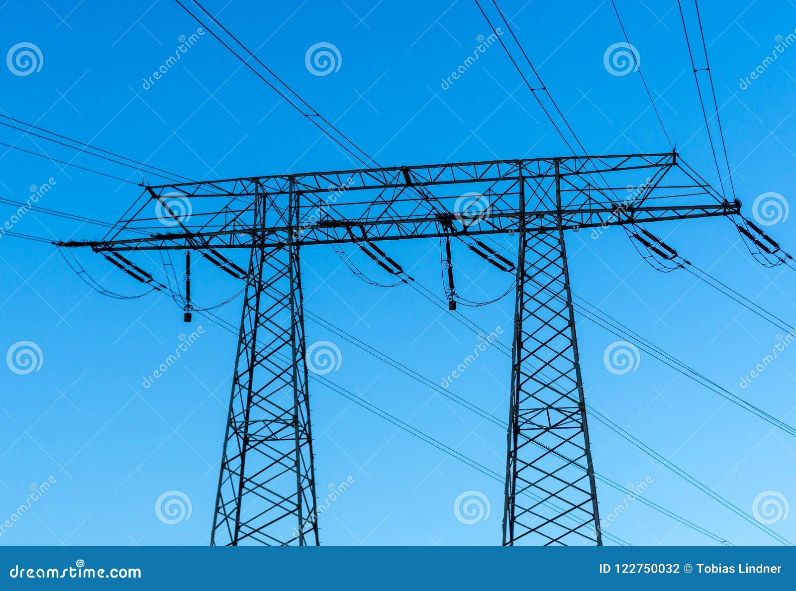 High Voltage Power Line with Pylon Stock Photo - Image of blue, line ...