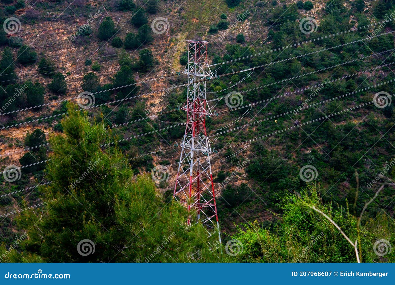 High Voltage Power Line in a Valley Stock Image - Image of electric ...