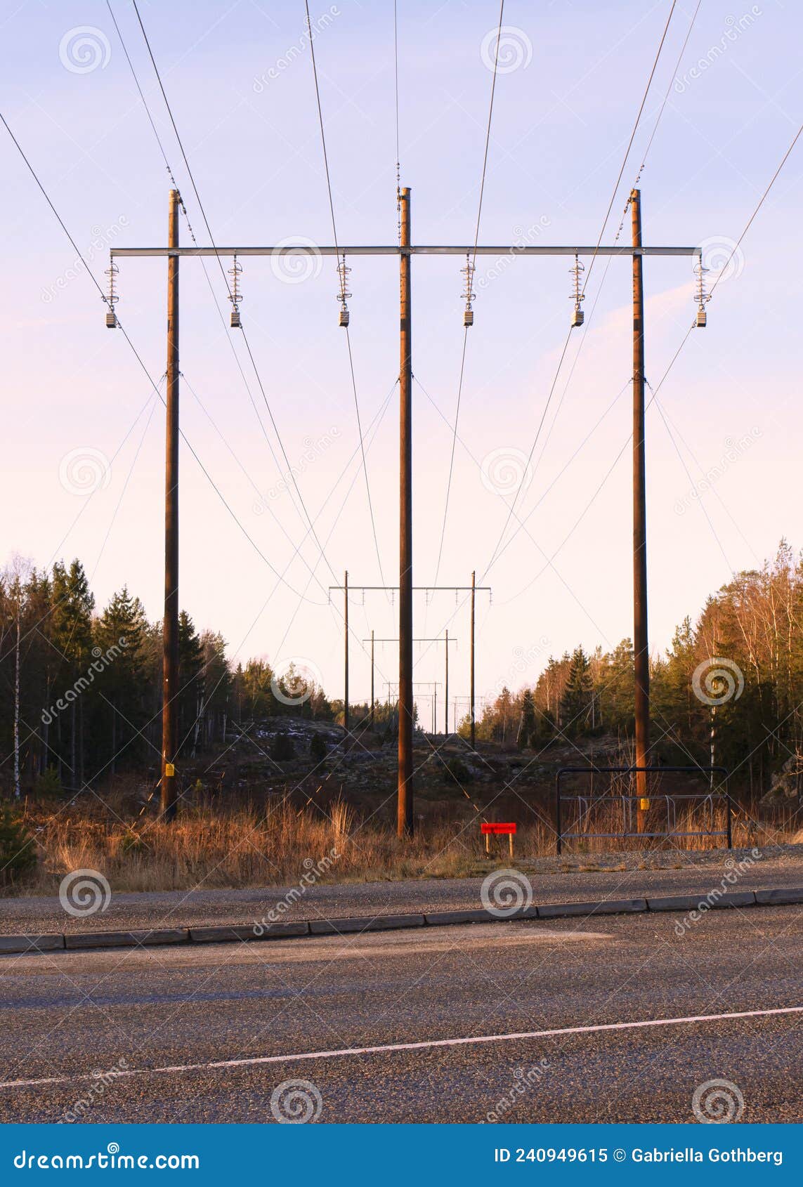 High Voltage Power Line in Setting Sun Light. Stock Image - Image of ...
