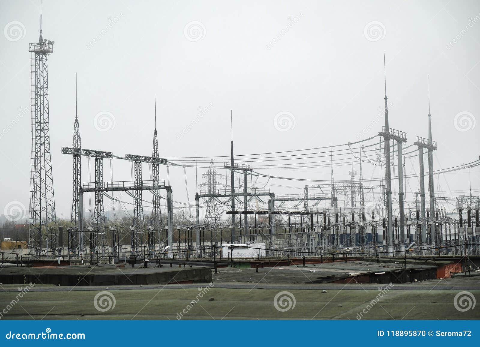 Power Line at the Power Substation Stock Photo - Image of high ...