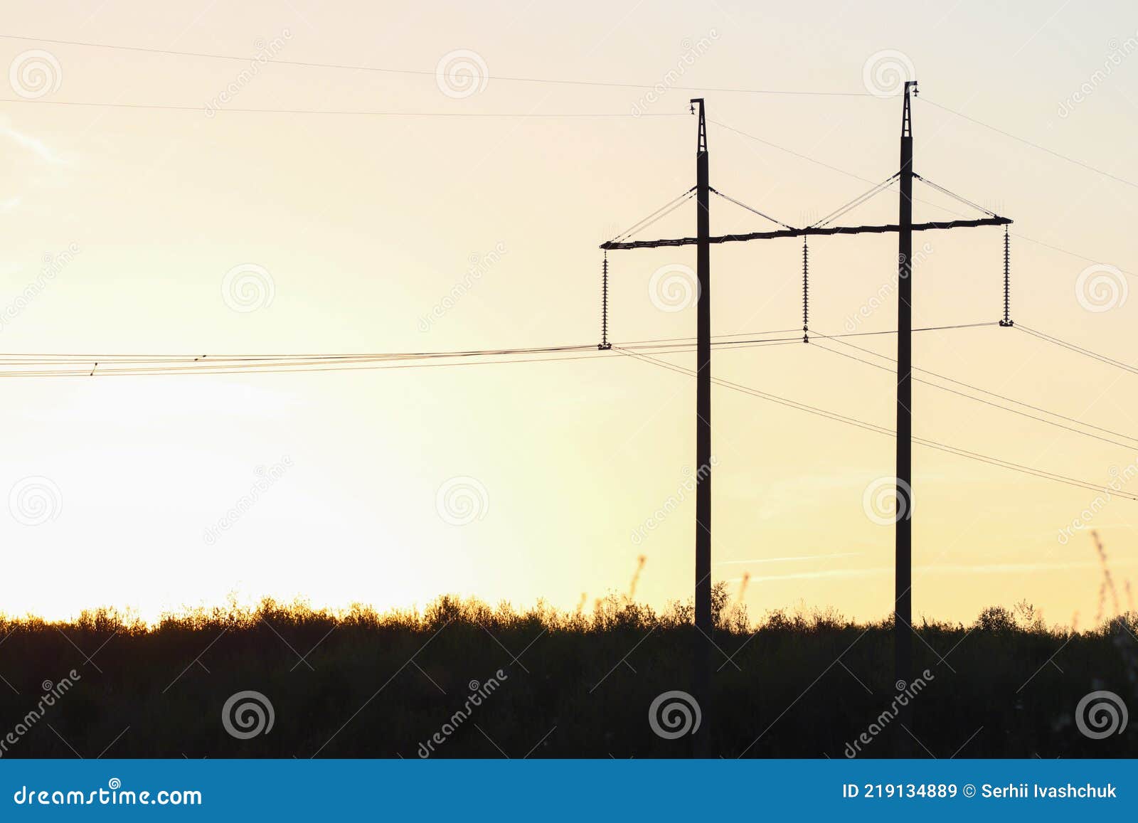 High-voltage Power Line at Sunset. Stock Image - Image of cable ...