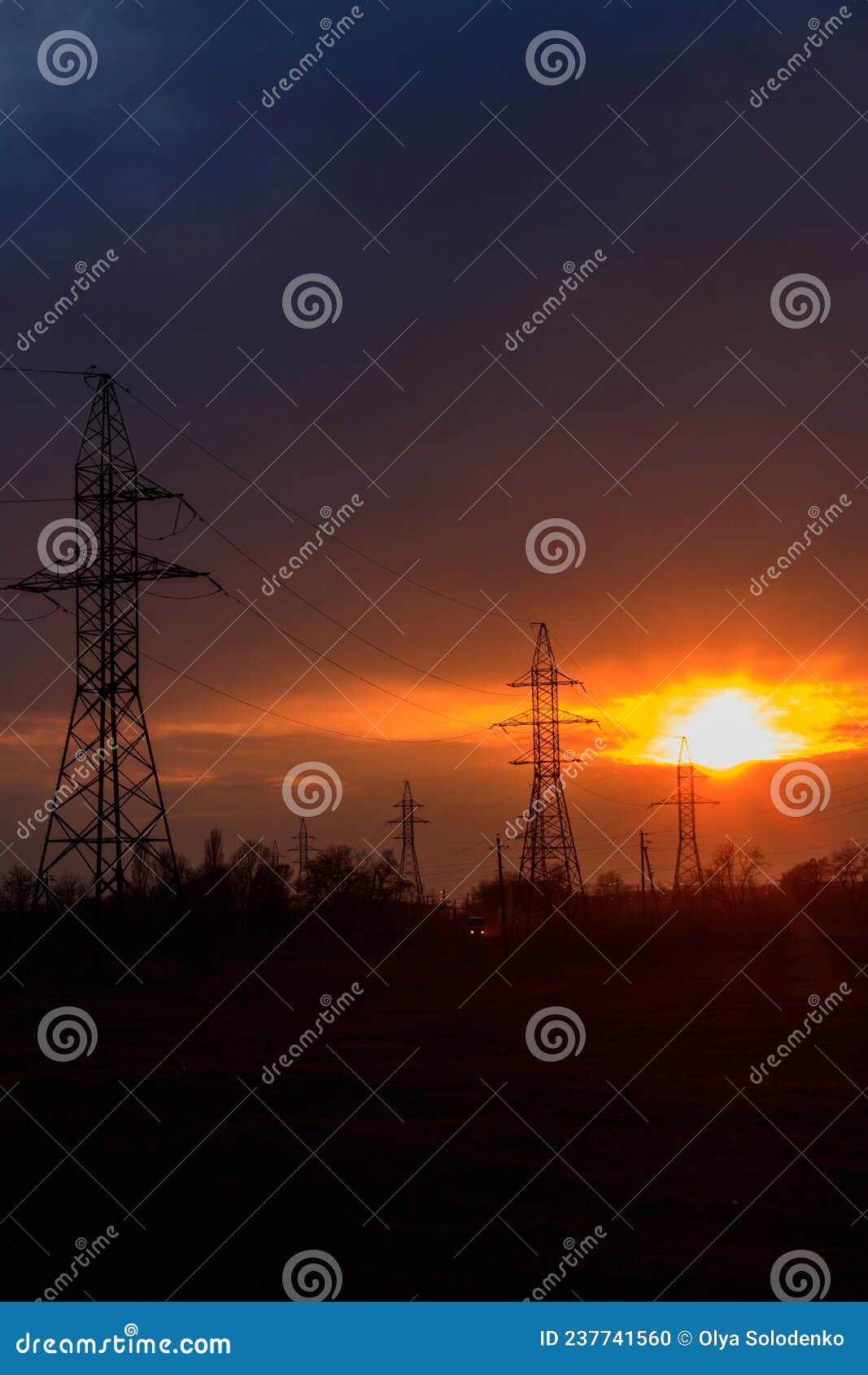 High Voltage Power Line at Sunset Stock Photo - Image of engineering ...