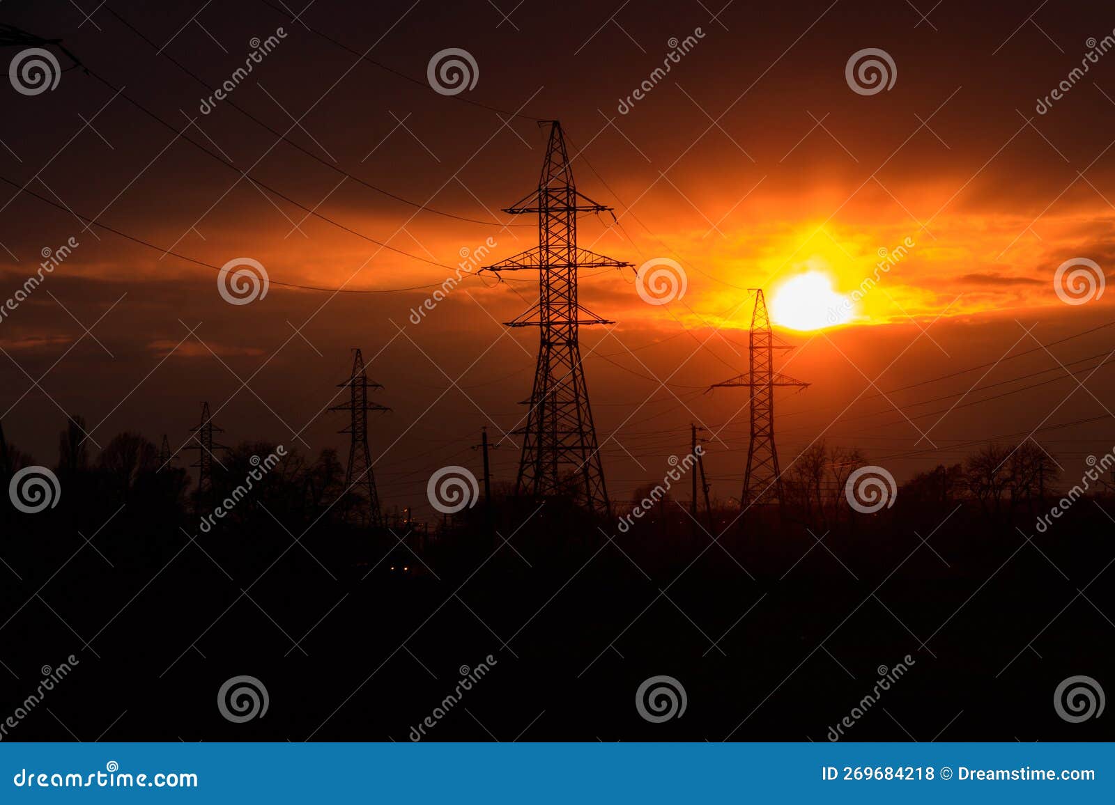 High voltage power line stock photo. Image of orange - 269684218