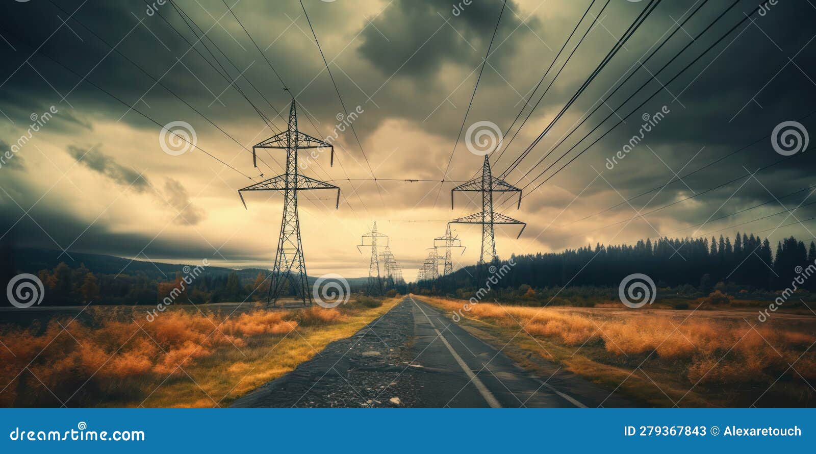 High Voltage Power Line at Sunset Stock Illustration - Illustration of ...